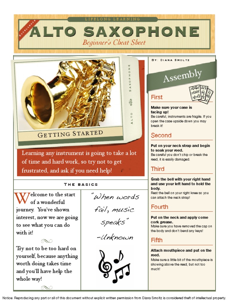 Saxophonists Cheat Sheet - Beginner | PDF | Saxophone | Musical Instruments
