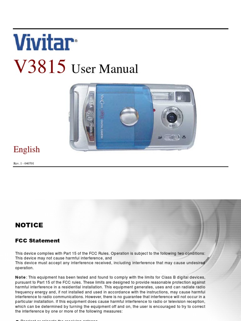 Manual Vivitar Vivicam 3815 PDF | PDF | Electromagnetic Interference ...
