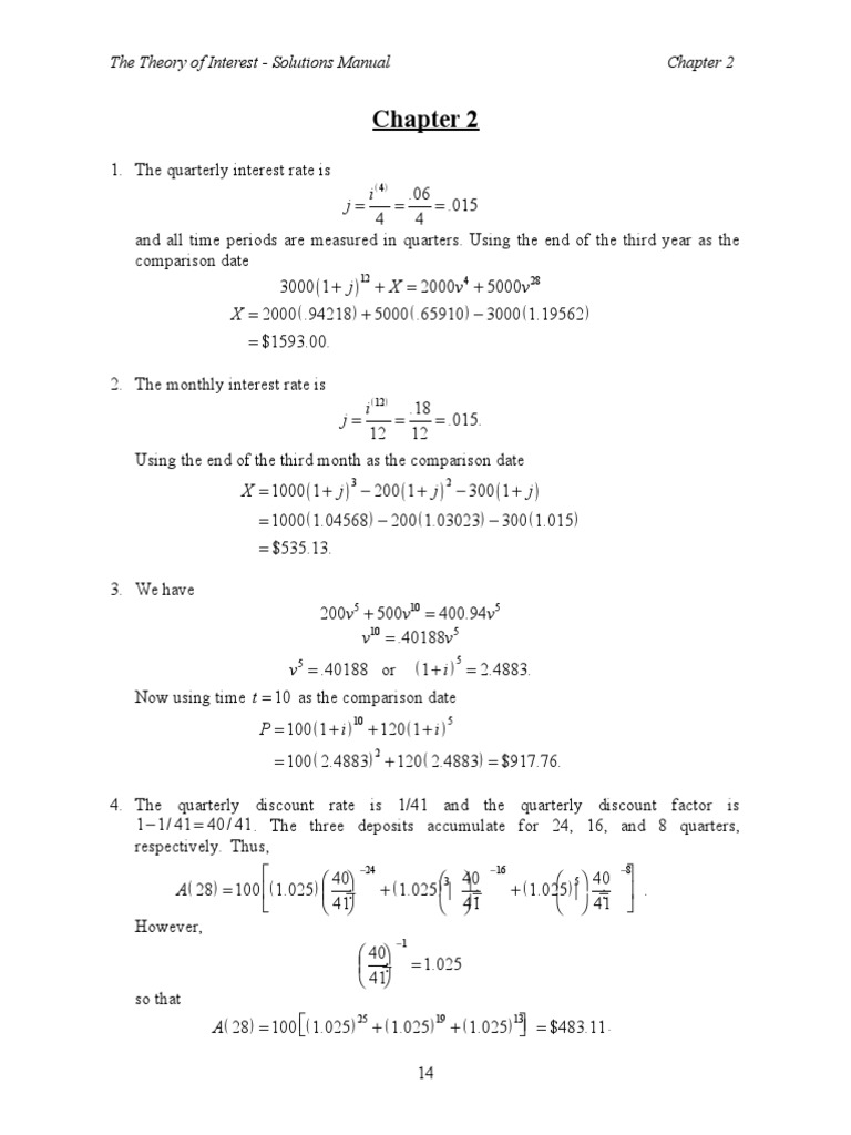The Theory of Interest - Solutions Manual | PDF | Equations ...