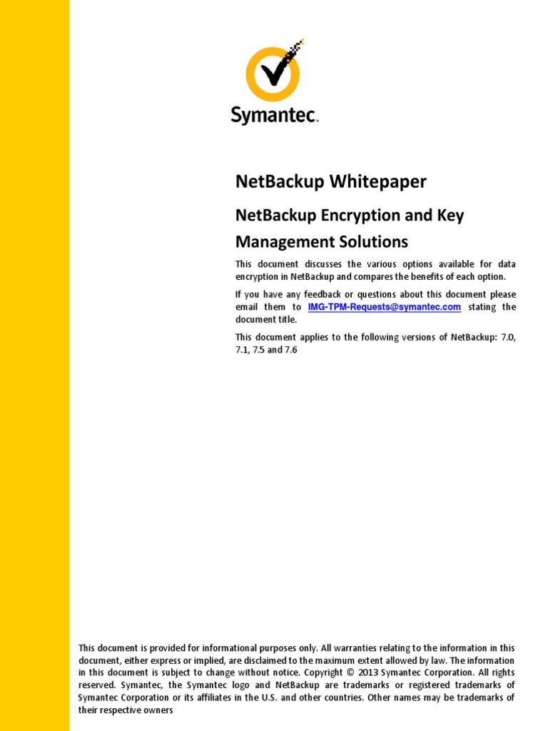 NetBackup Encryption and Key Management Solutions | PDF | Backup | Public Key Cryptography