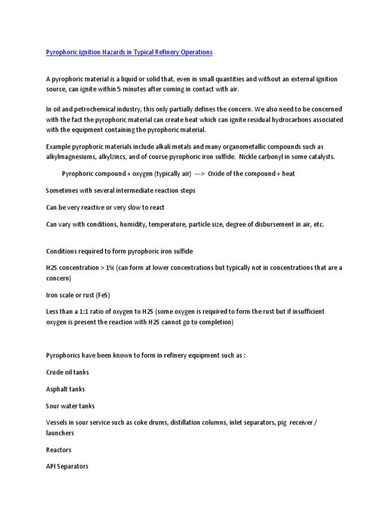 Pyrophoric Hazards | Chemical Elements | Chemical Substances