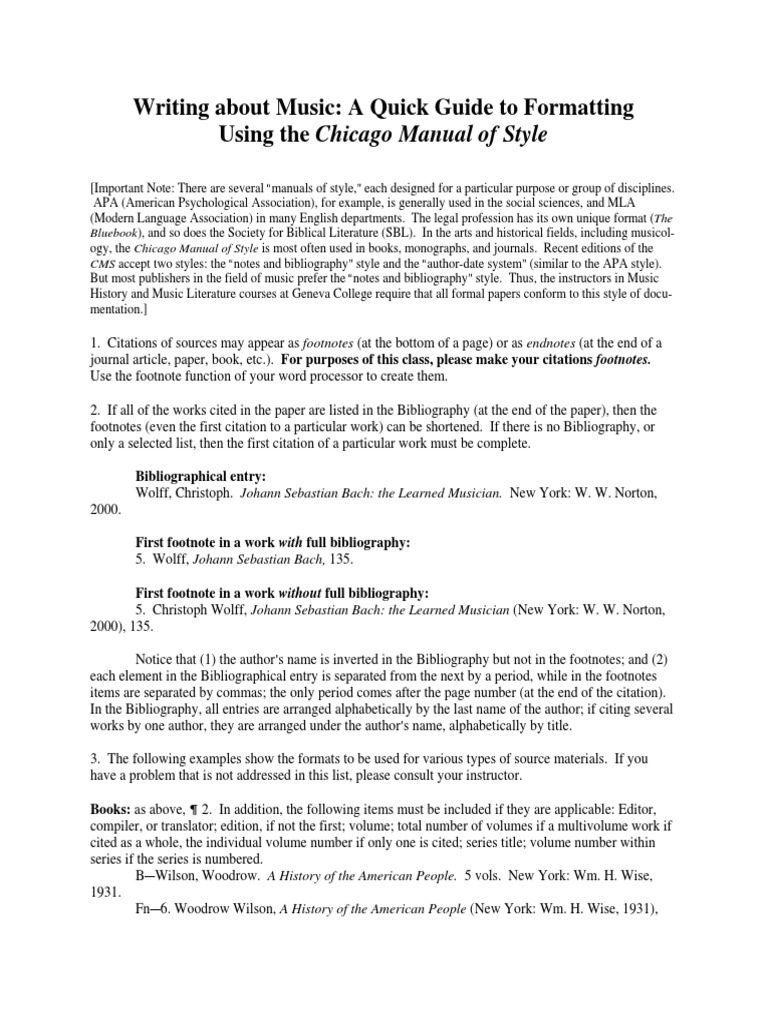 Writing About Music: A Quick Guide To Formatting Using The Chicago ...