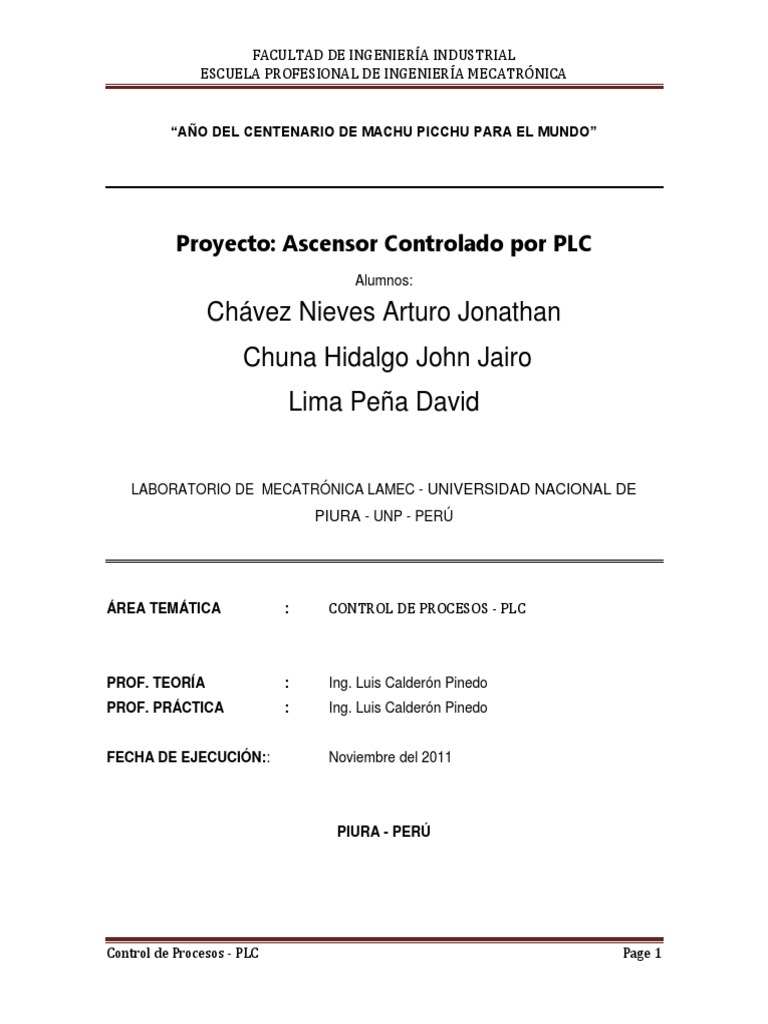 Informe Ascensor PLC | PDF | Ascensor | Ingeniería