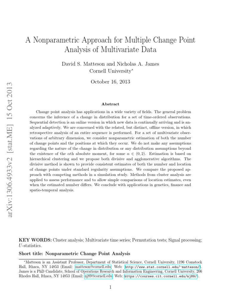 A Nonparametric Approach For Multiple Change Point Analysis of Multivariate Data | PDF ...