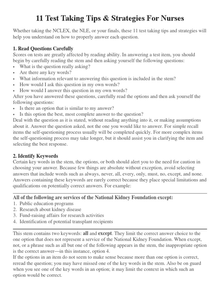 Essential Test Strategies for Nurses | PDF | National Council Licensure ...