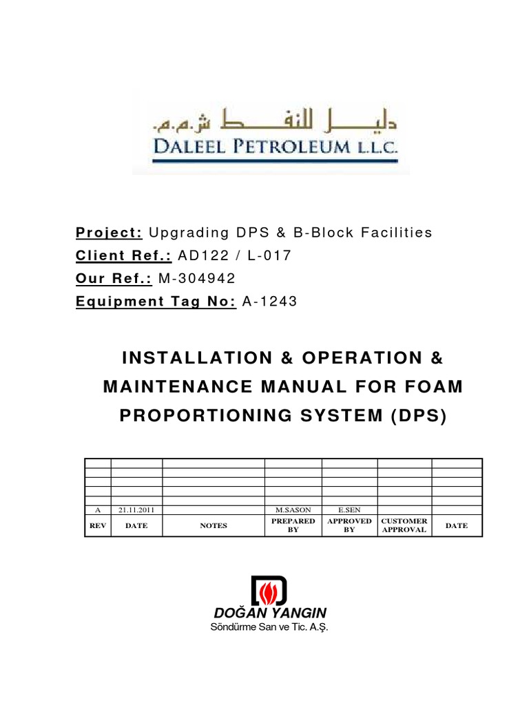 Installation-Operation-Maintenance Manual For Foam Proportioning System ...
