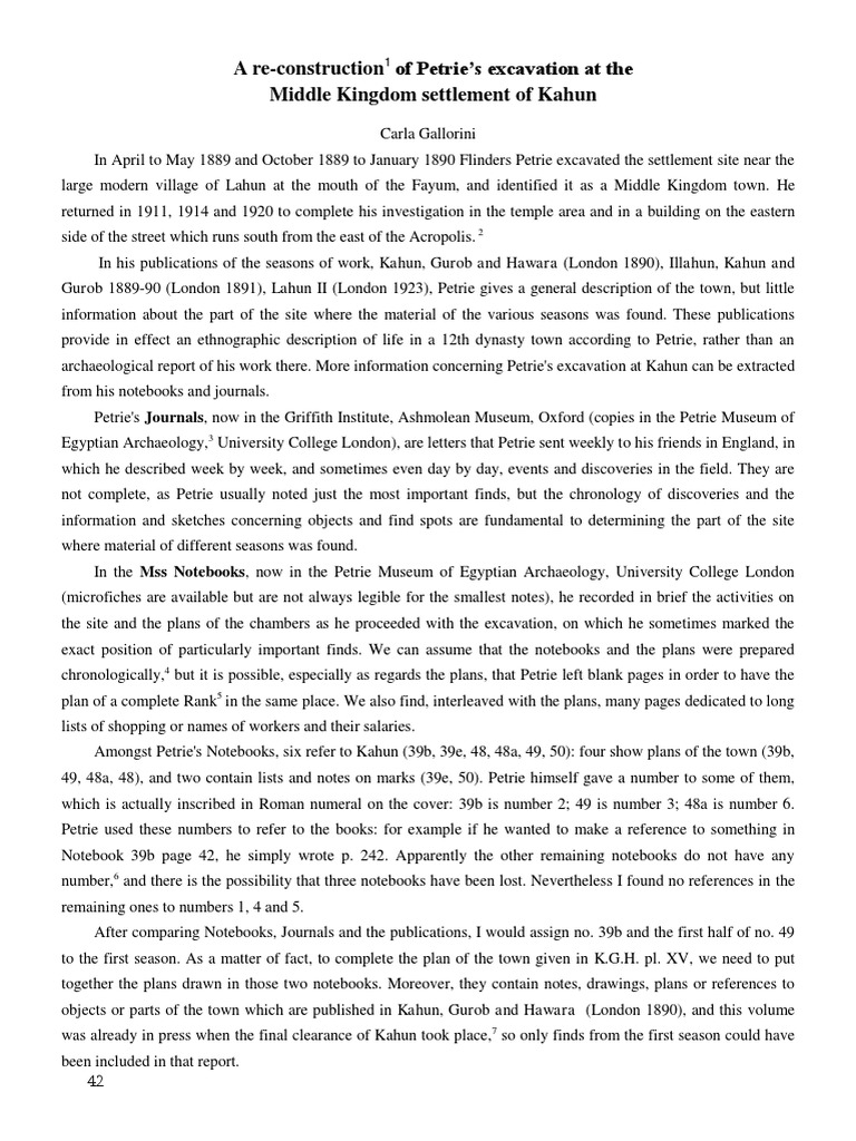 A Re-Construction Middle Kingdom Settlement of Kahun: of Petrie's ...