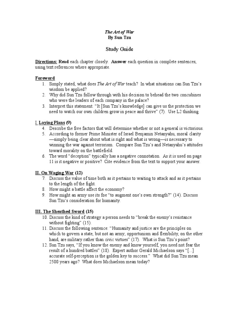 The Art of War Study Guide | PDF | The Art Of War | Military