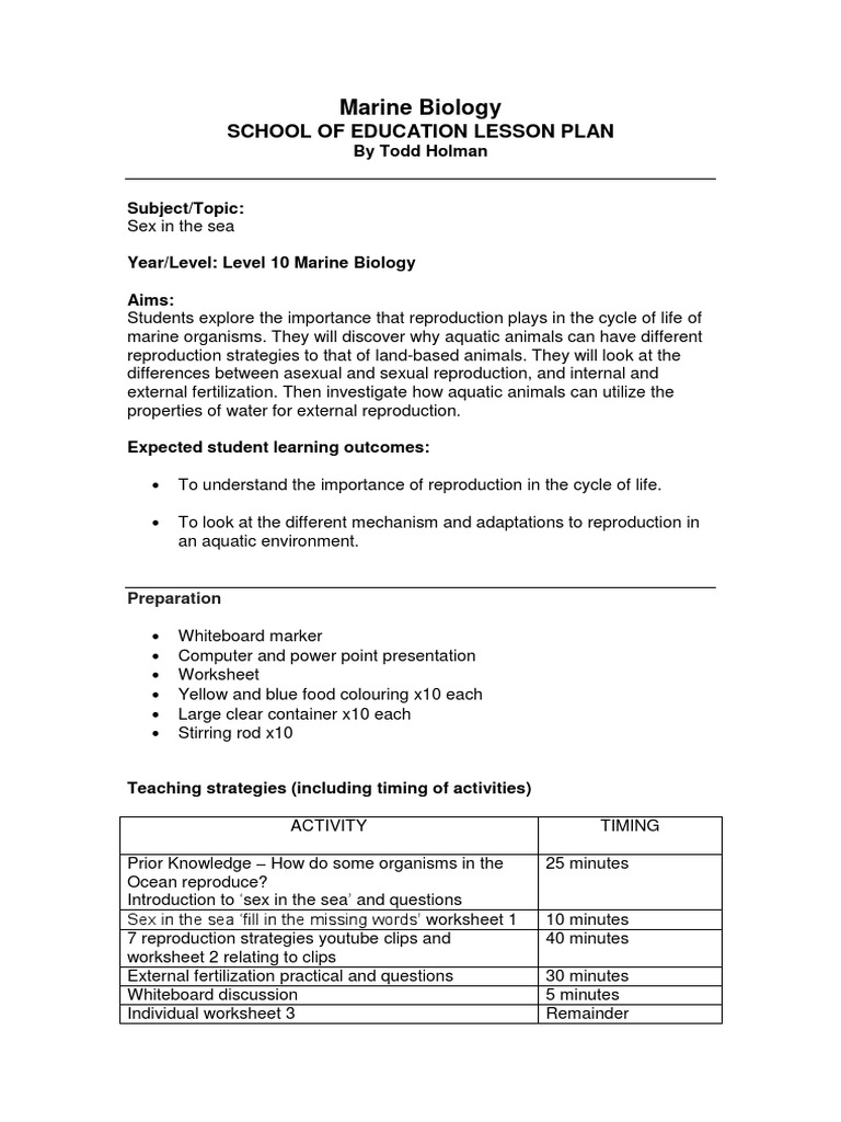 marine biology 55 lesson plan | Spawn (Biology) | Sexual Reproduction
