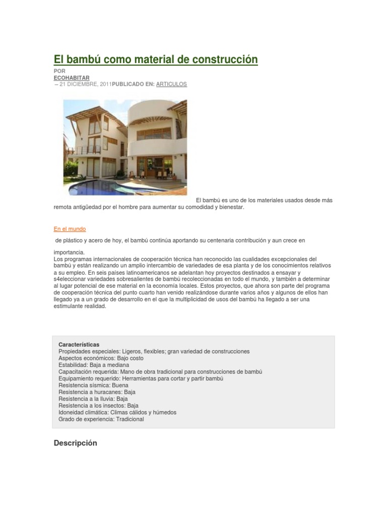 El Bambú Como Material de Construcción PDF | PDF | Materiales de ...