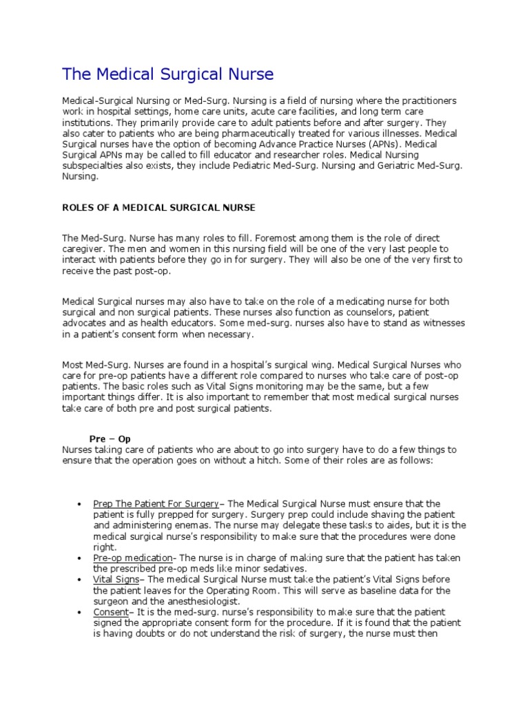 The Medical Surgical Nurse | PDF | Nursing | Surgery