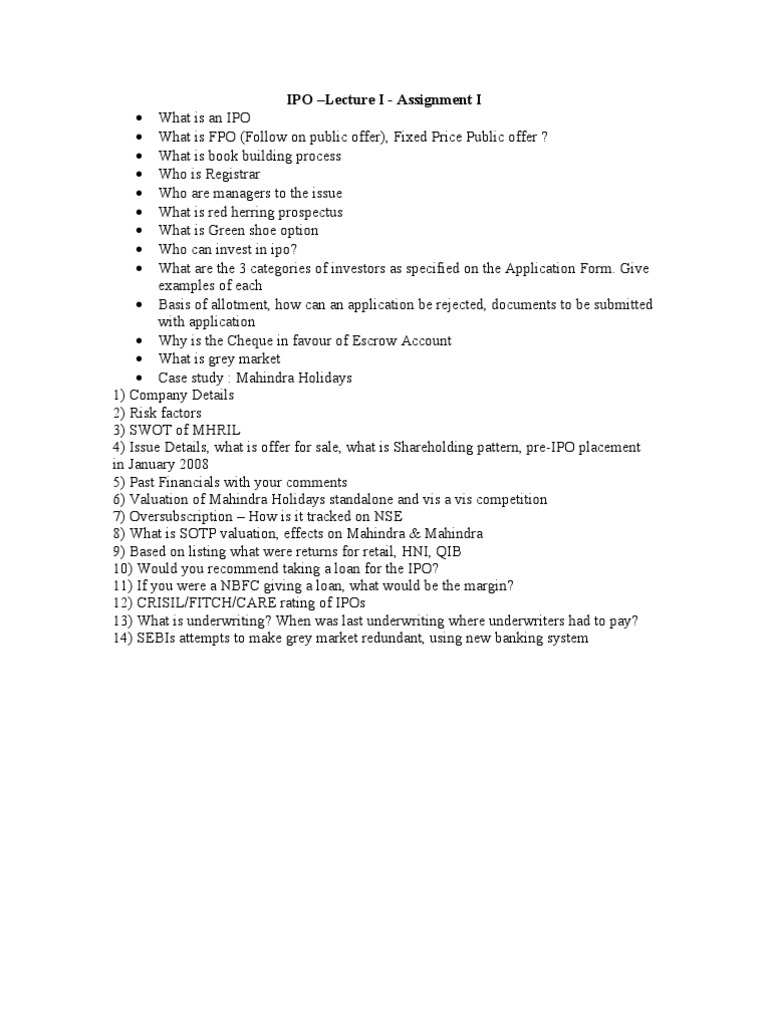 IPO - Lecture I - Assignment I What Is An IPO | PDF | Initial Public ...