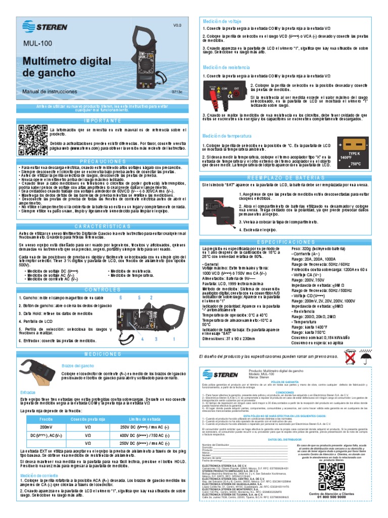 MUL 100 Instr PDF | PDF | Ingenieria Eléctrica | Electromagnetismo