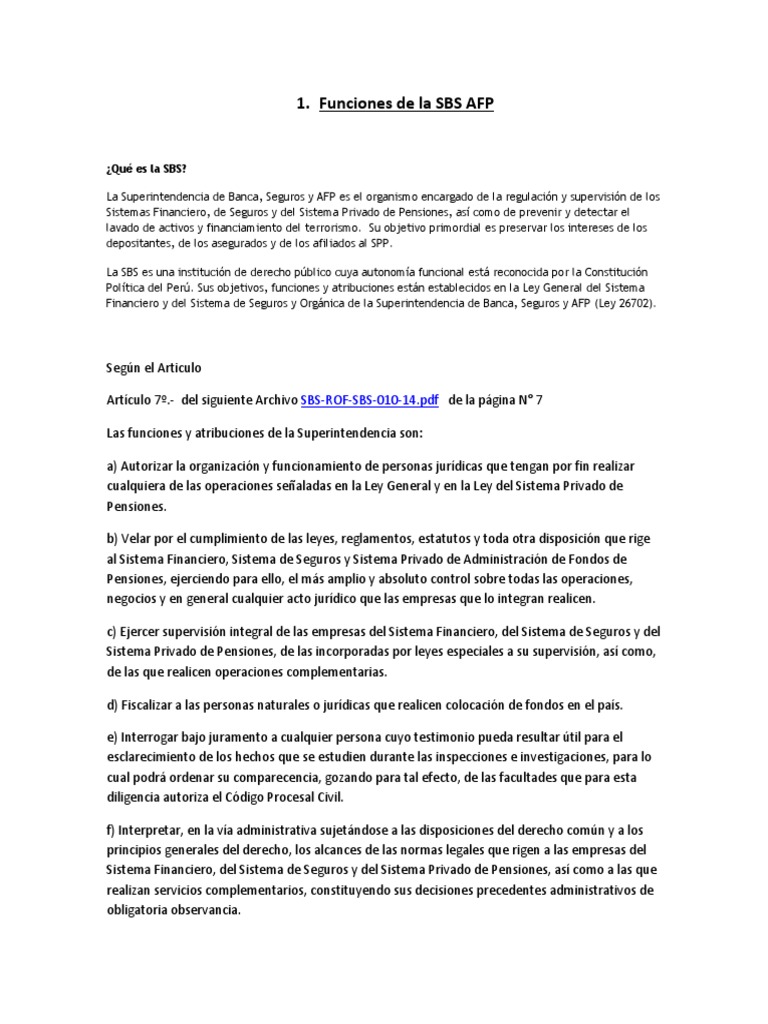 Funciones de La SBS AFP | PDF | Seguro | Pensión