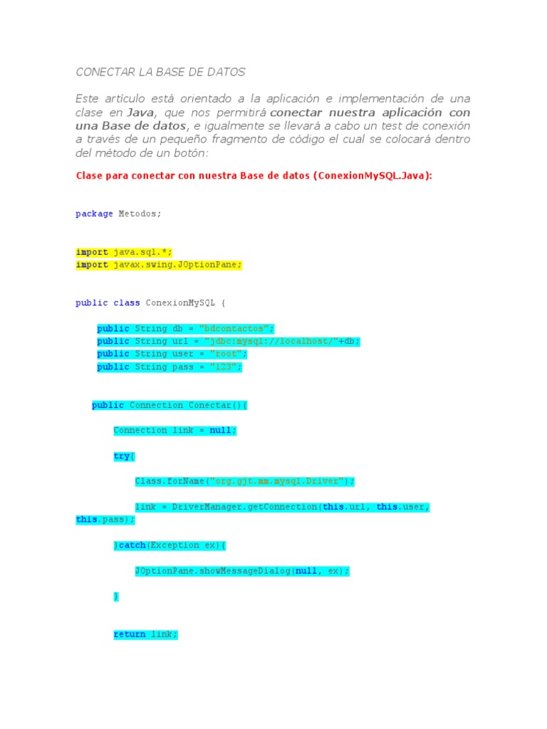 Conexion de Base Da Datos | PDF | Java (lenguaje de programación) | SQL