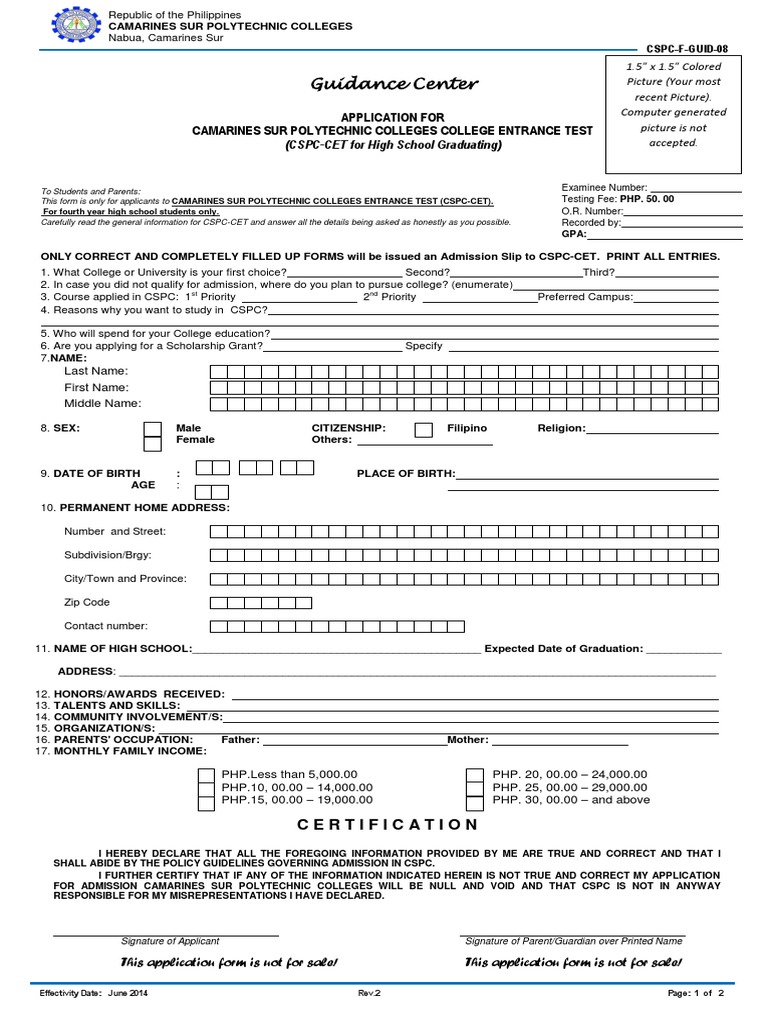 Application For CSPC-CET (HS Graduating Students) | PDF | University ...