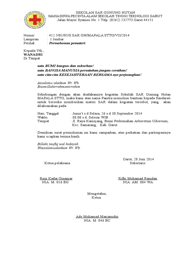 Surat Permohonan Materi Sar | PDF