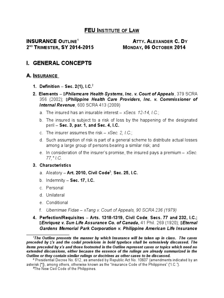 2014 Insurance Outline - Feu | PDF