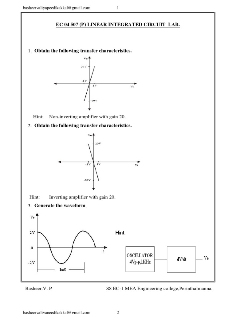 Lic Lab Model Questions | PDF | Amplifier | Low Pass Filter