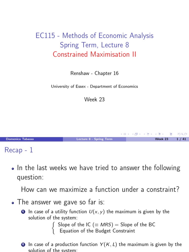 Constrained Maximisation II | PDF | Mathematical Optimization | Utility