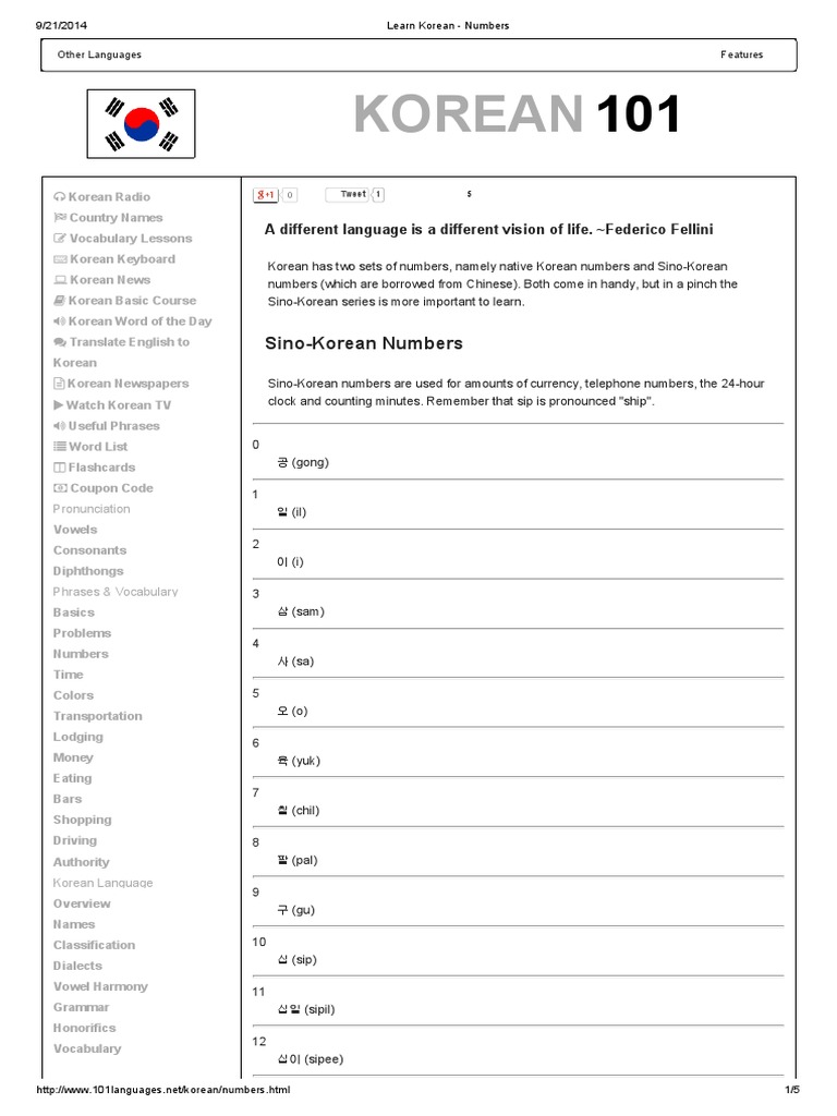 Learn Korean - Numbers | PDF | Korean Language | Languages