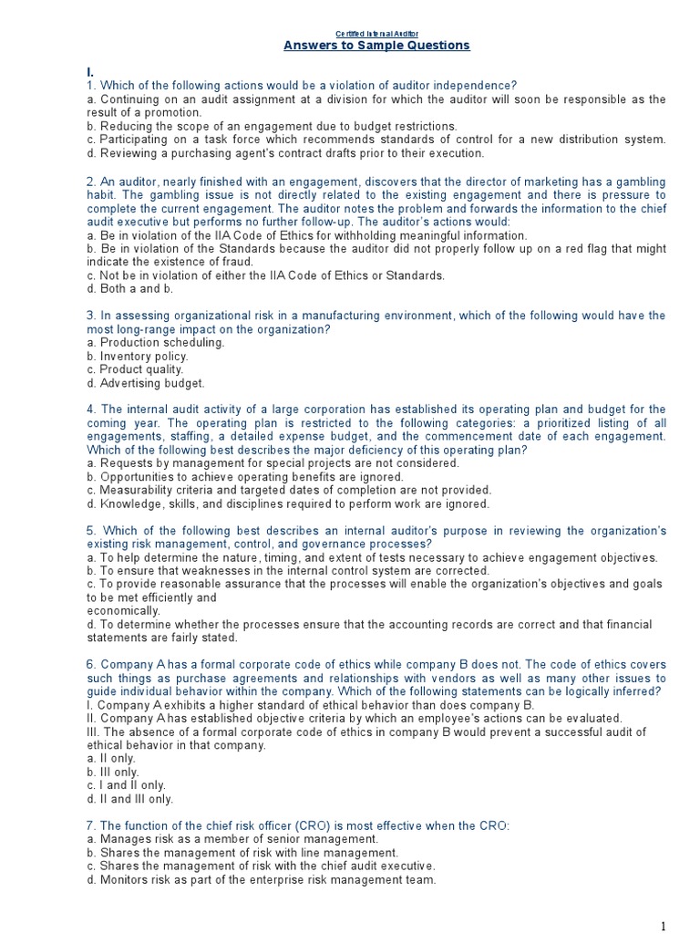 CIA Answers To Sample Questions | PDF | Internal Audit | Negotiation