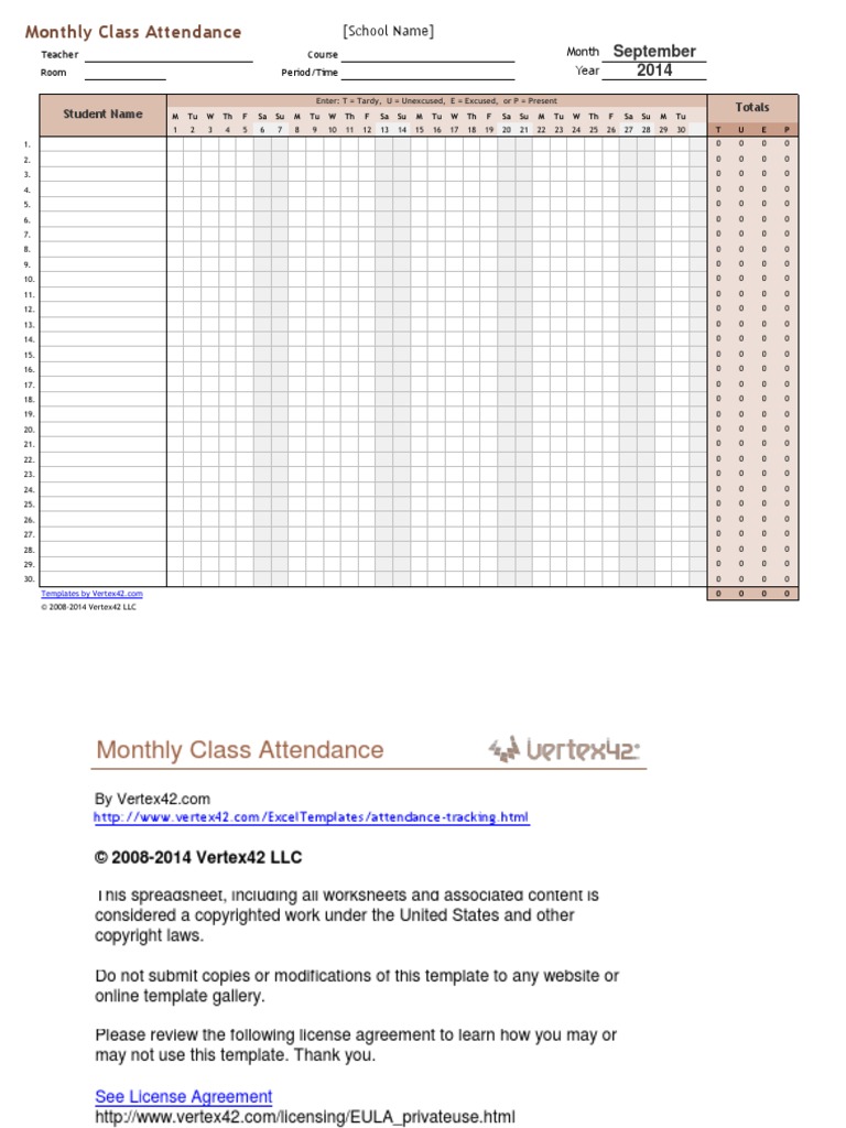 Class Attendance Monthly | PDF