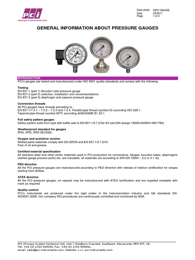 Pressure Gauge Technical Informations | Download Free PDF | Pressure ...