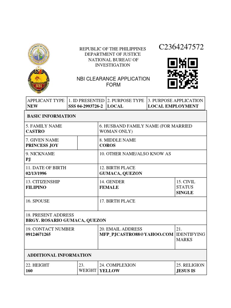 NBI Clearance Application for Local Employment | PDF