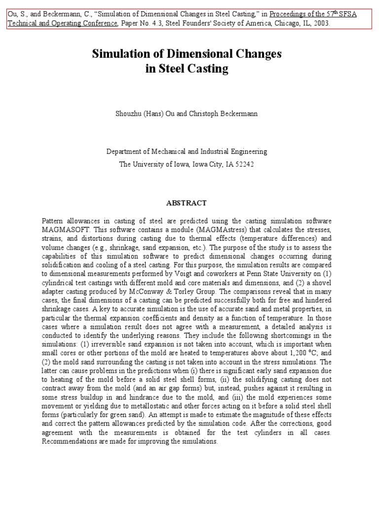 Simulation of Dimensional Changes | Download Free PDF | Casting (Metalworking) | Thermal Expansion
