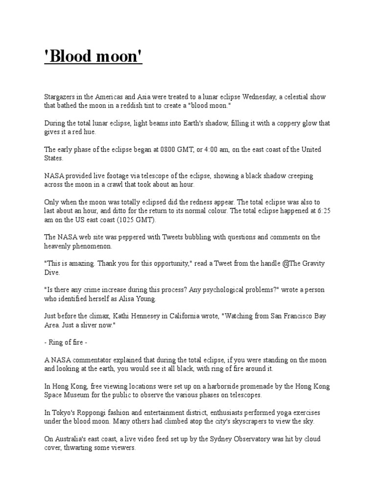 Blood Moon | PDF | Eclipse | Moon