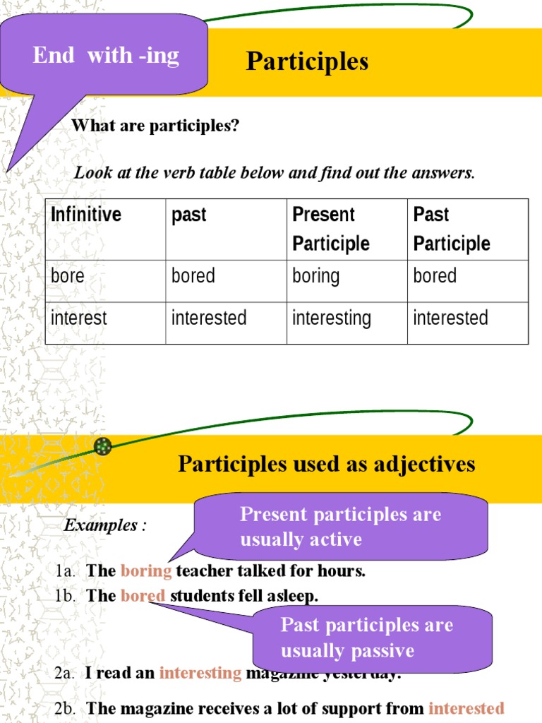 Participles: End With - Ing | PDF | Language Arts & Discipline
