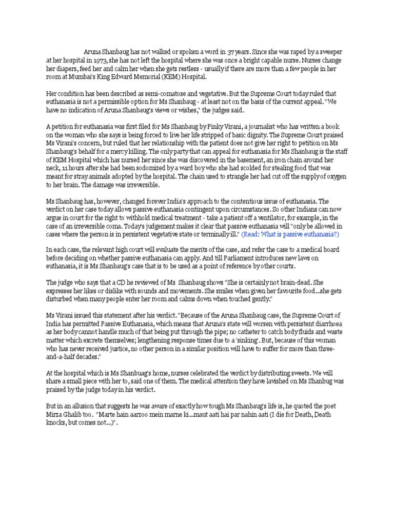 Aruna Shanbaug Case | PDF | Social Institutions | Social Science