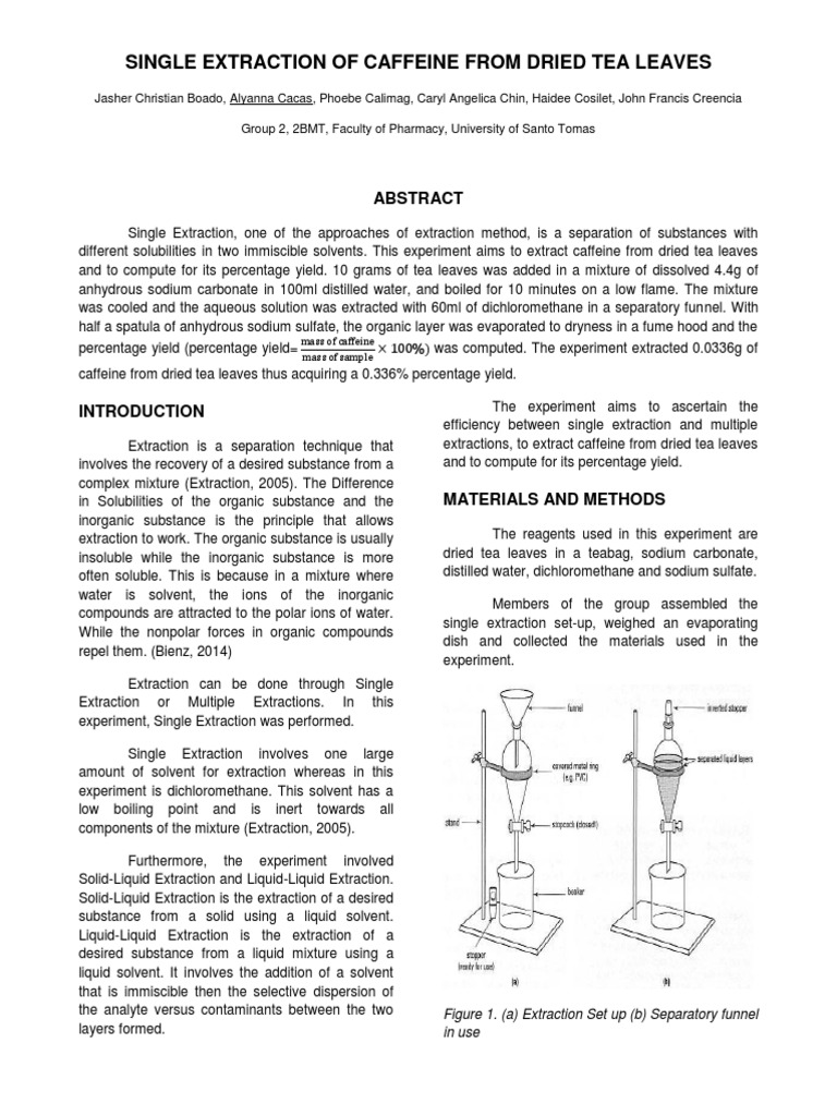 Single Extraction of Caffeine From Dried Tea Leaves | PDF | Solubility ...