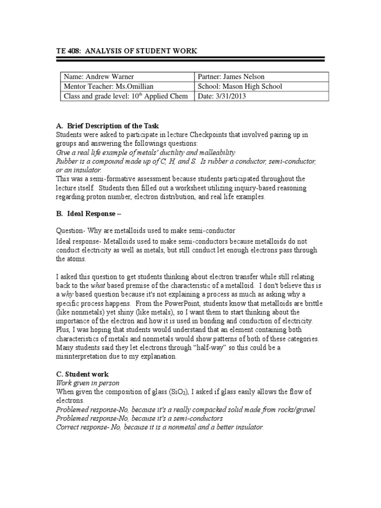 Analysis of Student Work 2 | PDF | Valence (Chemistry) | Chemical Bond
