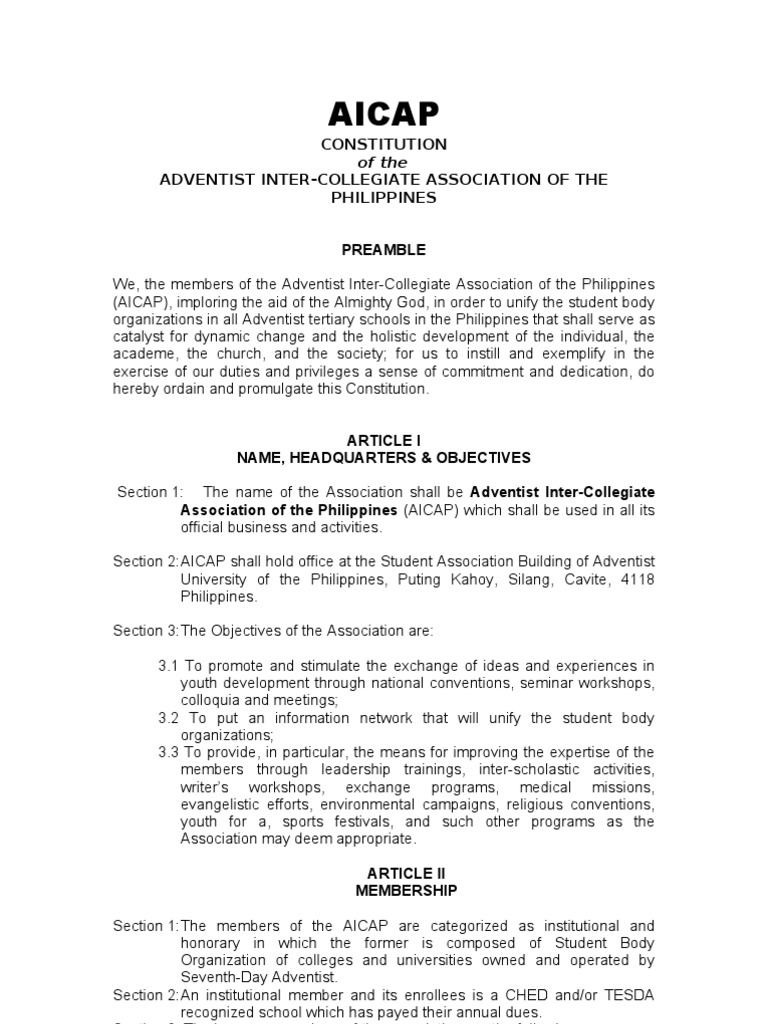 AICAP Revised Constitution - Long | PDF | Impeachment | Board Of Directors