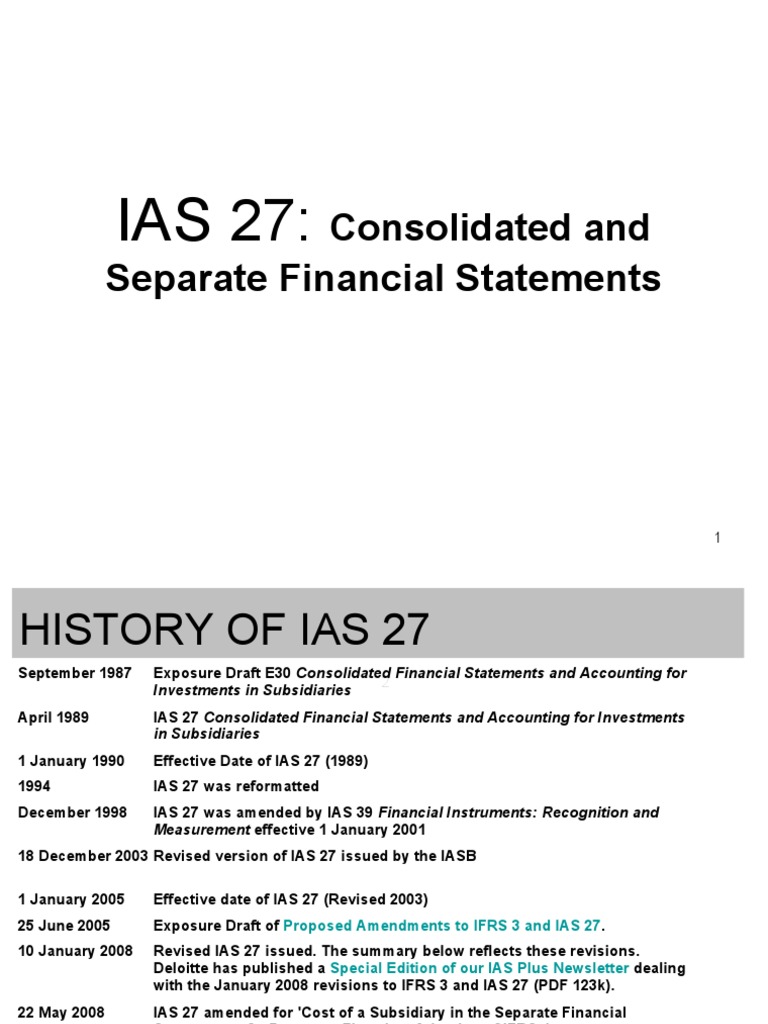 IAS 27: Consolidated and | PDF | Subsidiary | International Financial ...