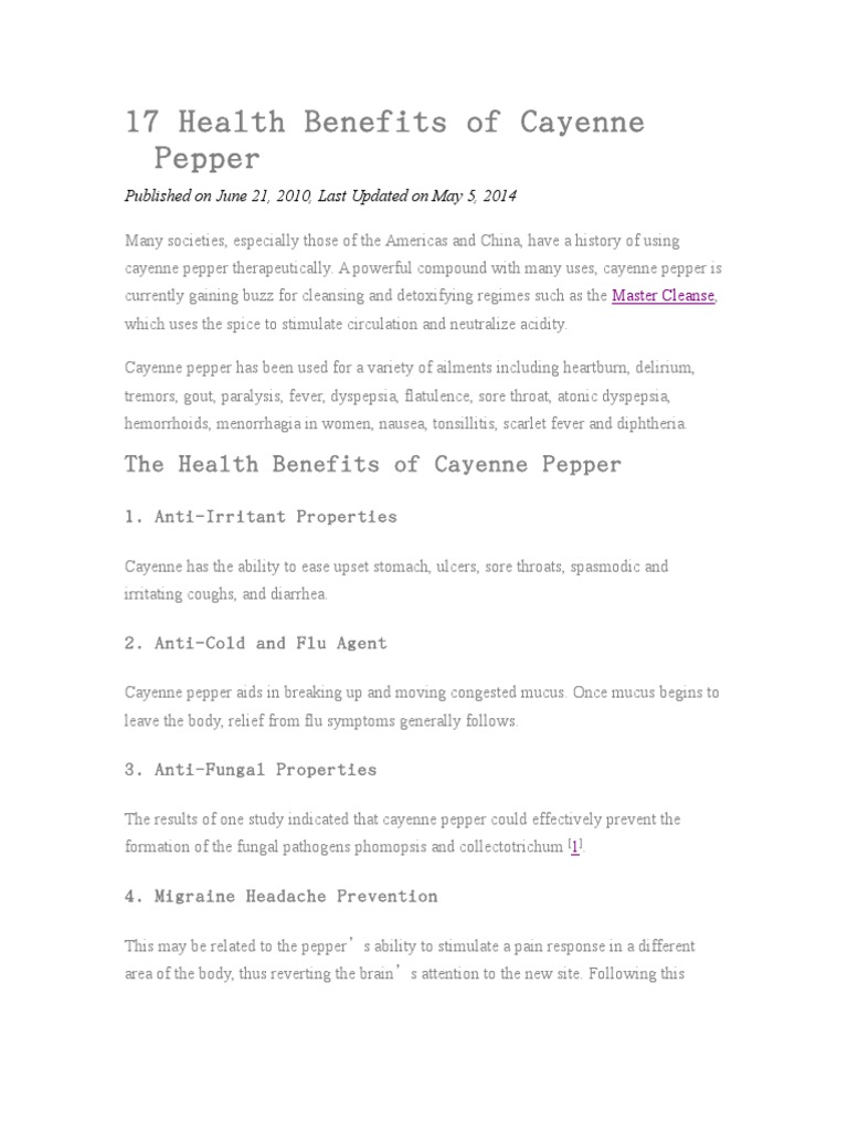 17 Health Benefits of Cayenne Pepper | PDF | Cayenne Pepper | Indigestion