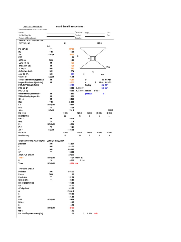 FOOTING DESIGN Excel Sheet | PDF
