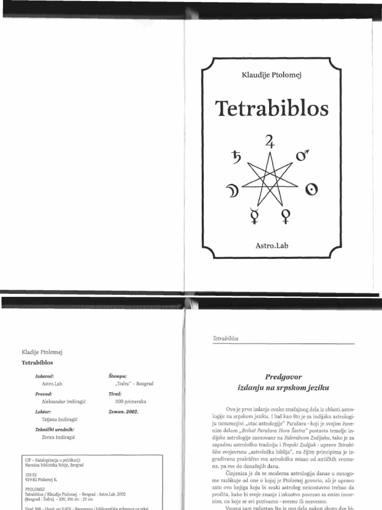 Klaudije Ptolomej Tetrabiblos | PDF