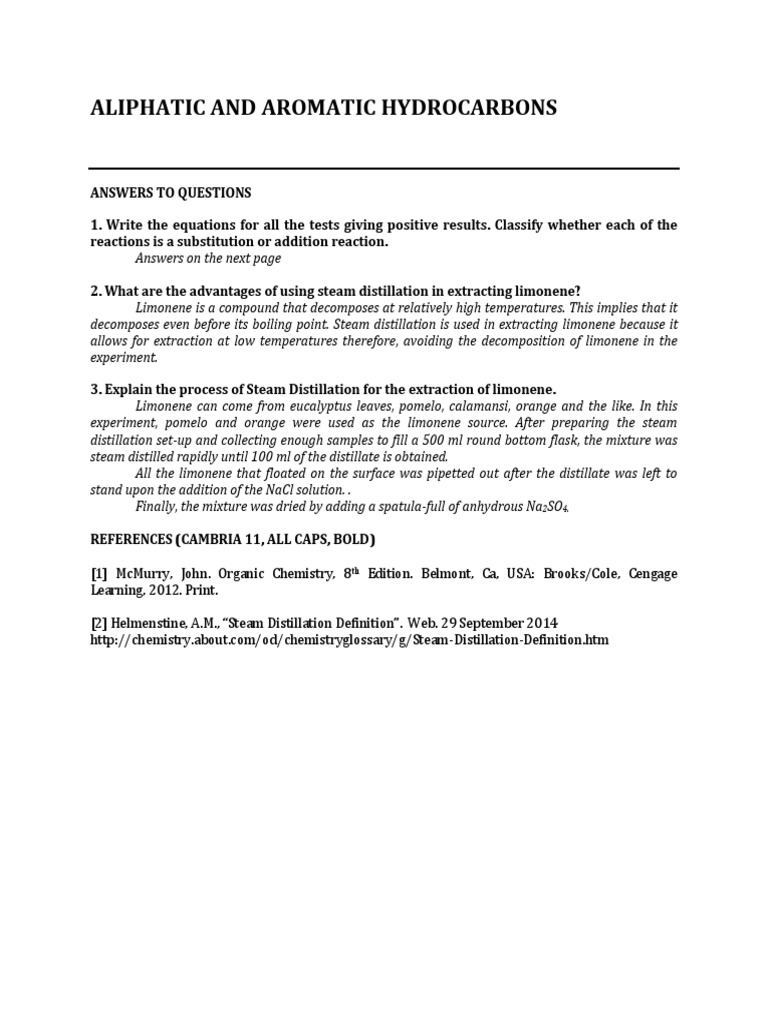 Aliphatic and Aromatic Hydrocarbons | PDF