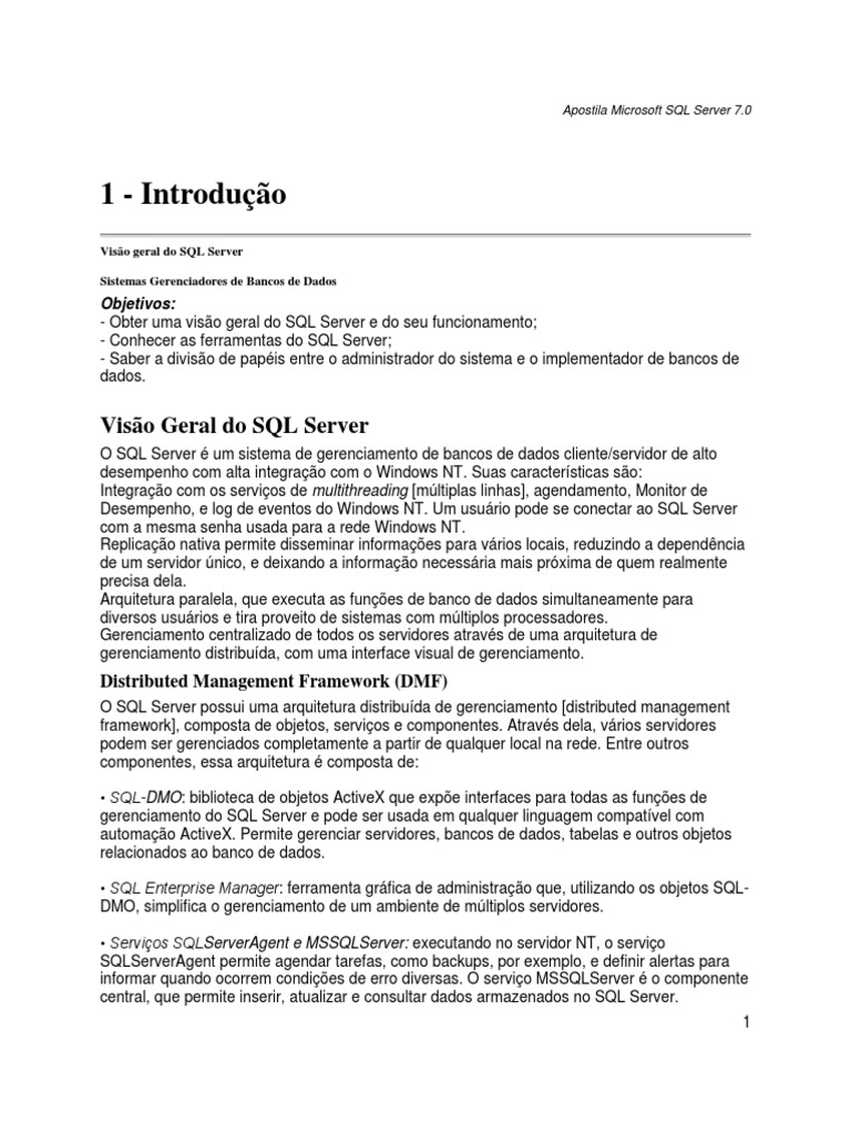 Apostila SQL Server PDF | PDF | Servidor (informática) | Microsoft Windows