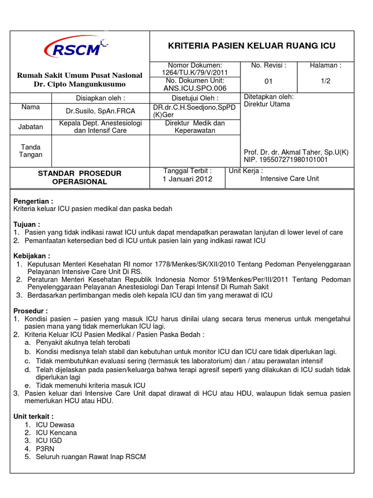 6.SPO Kriteria Pasien Keluar ICU-Formated | PDF