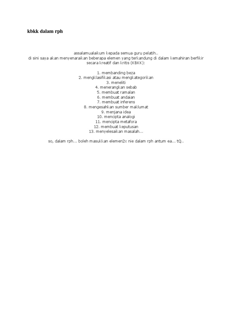 KBKK Dalam RPH | PDF
