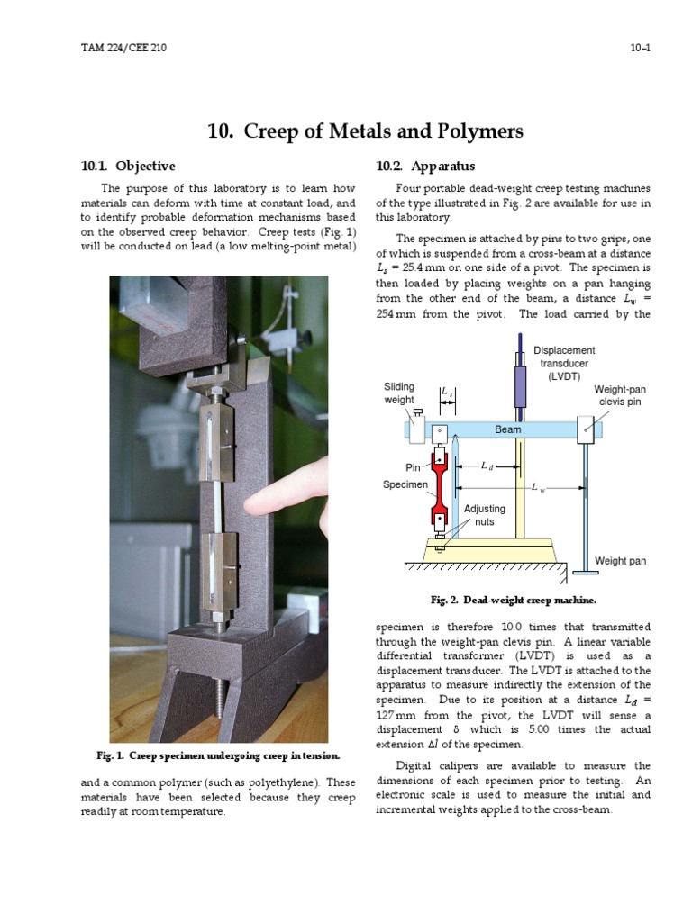 Creep of Metals and Polymers Lab Report | PDF | Creep (Deformation ...
