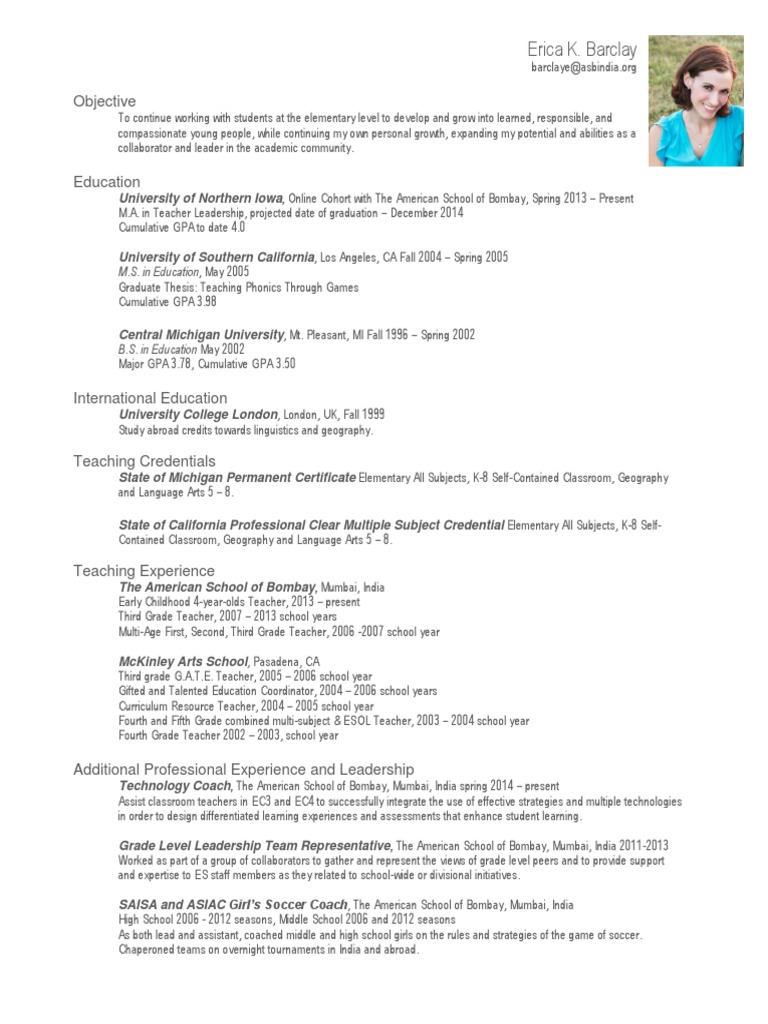 Erica Barclay Resume New | PDF | Grading (Education) | Teachers