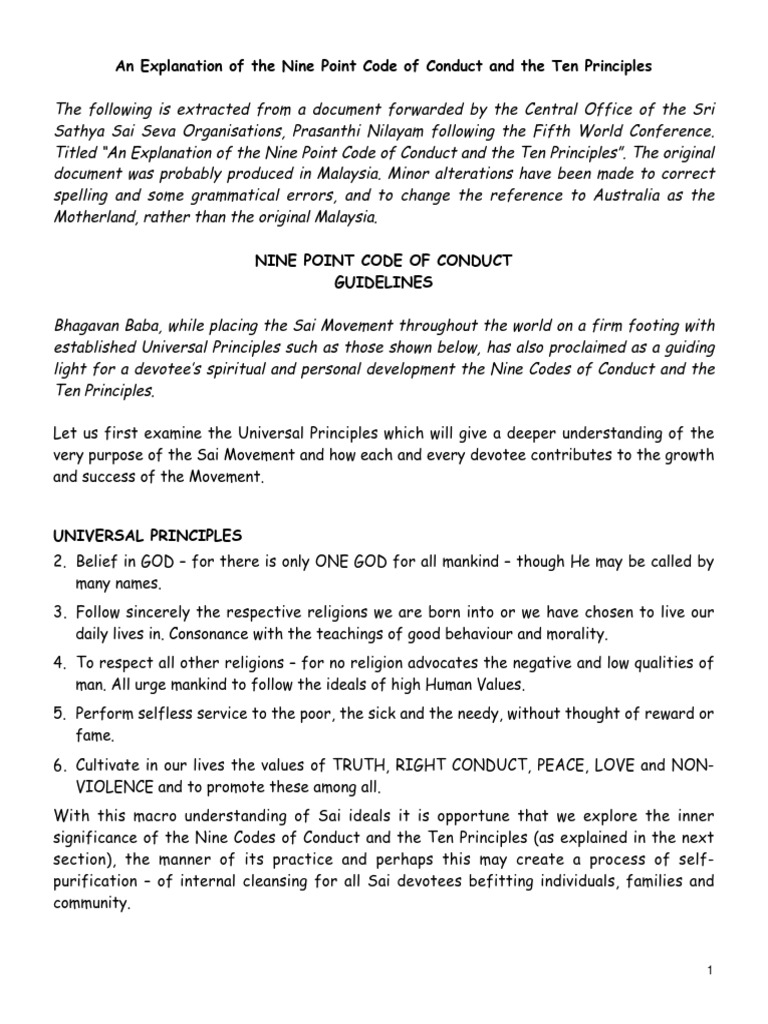 Understanding the Nine Point Code of Conduct | PDF | Prayer | Sin