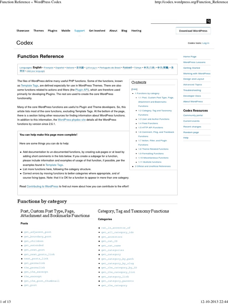 WordPress Function Reference Categories | PDF | Word Press | World Wide Web