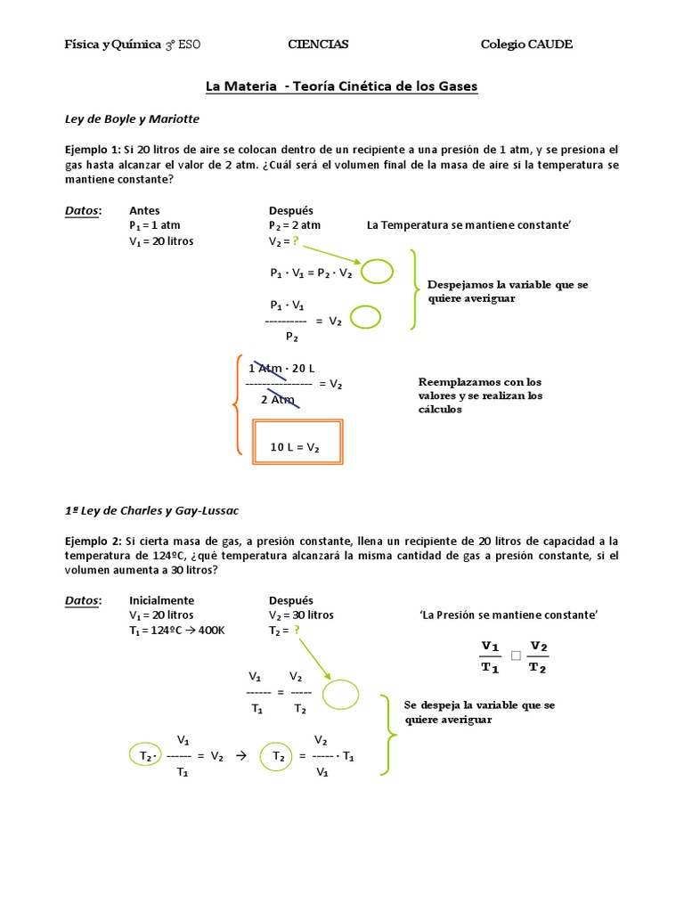 Ejercicios Leyes de Los Gases PDF | PDF | Gases | Fases de la materia