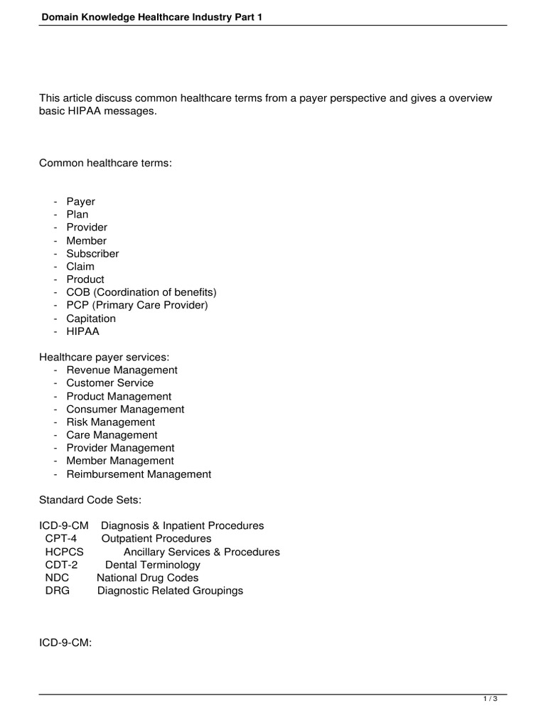 Domain Knowledge Healthcare Industry Part 1 | PDF | Health Maintenance ...